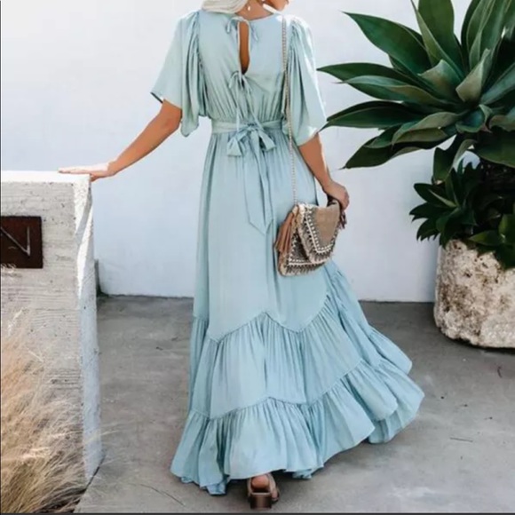 lukalula | Dresses | Baby Blue Ruffled Maxi Dress | Poshmark